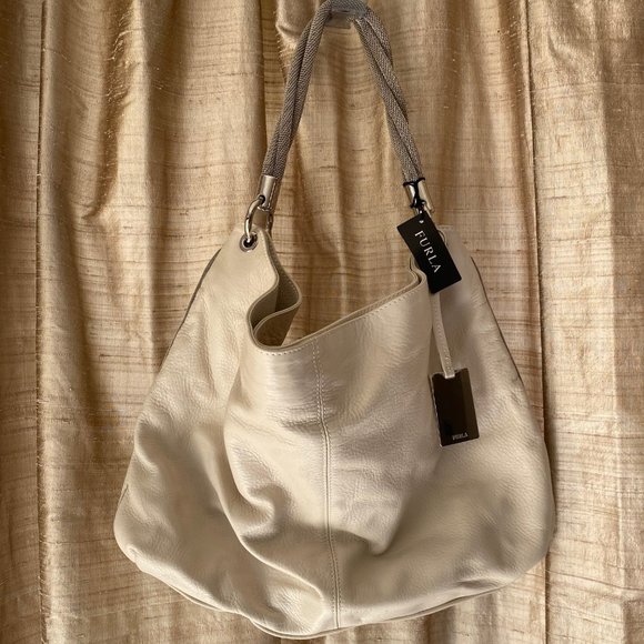 Furla | Bags | Furla White Cotton Large Leather Hobo Bag | Poshmark